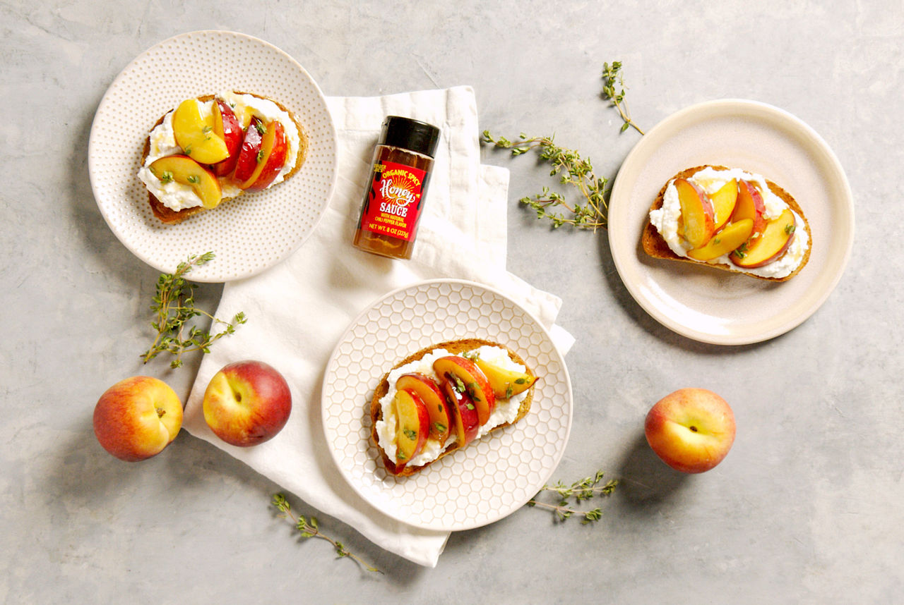Sweet & Spicy Peach Ricotta Toast