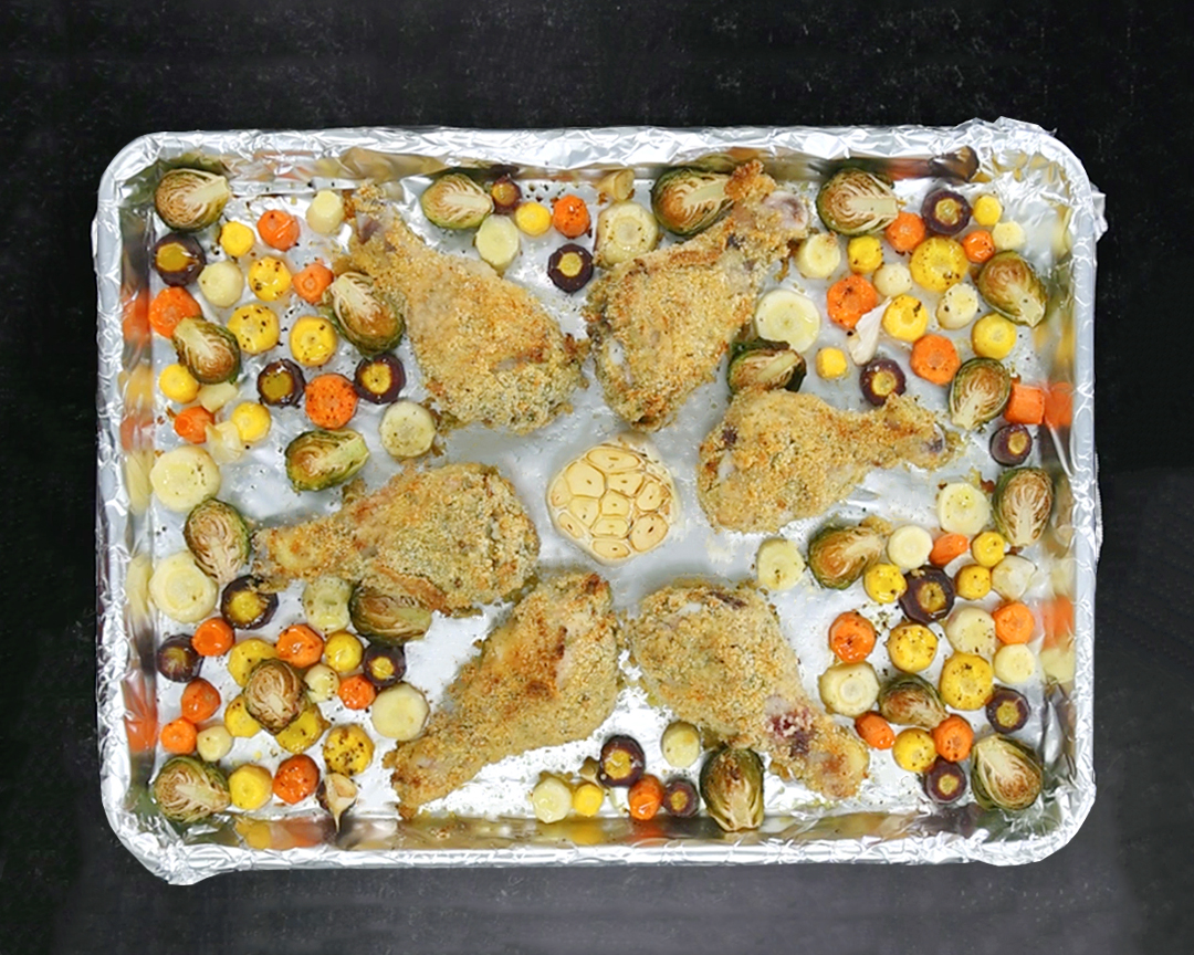 Sheet Pan Ranch Crusted Chicken & Colorful Carrots